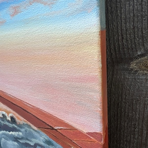 Original Oil Painting Airplane Wing Above Clouds, Sunset Sky Aviation ...