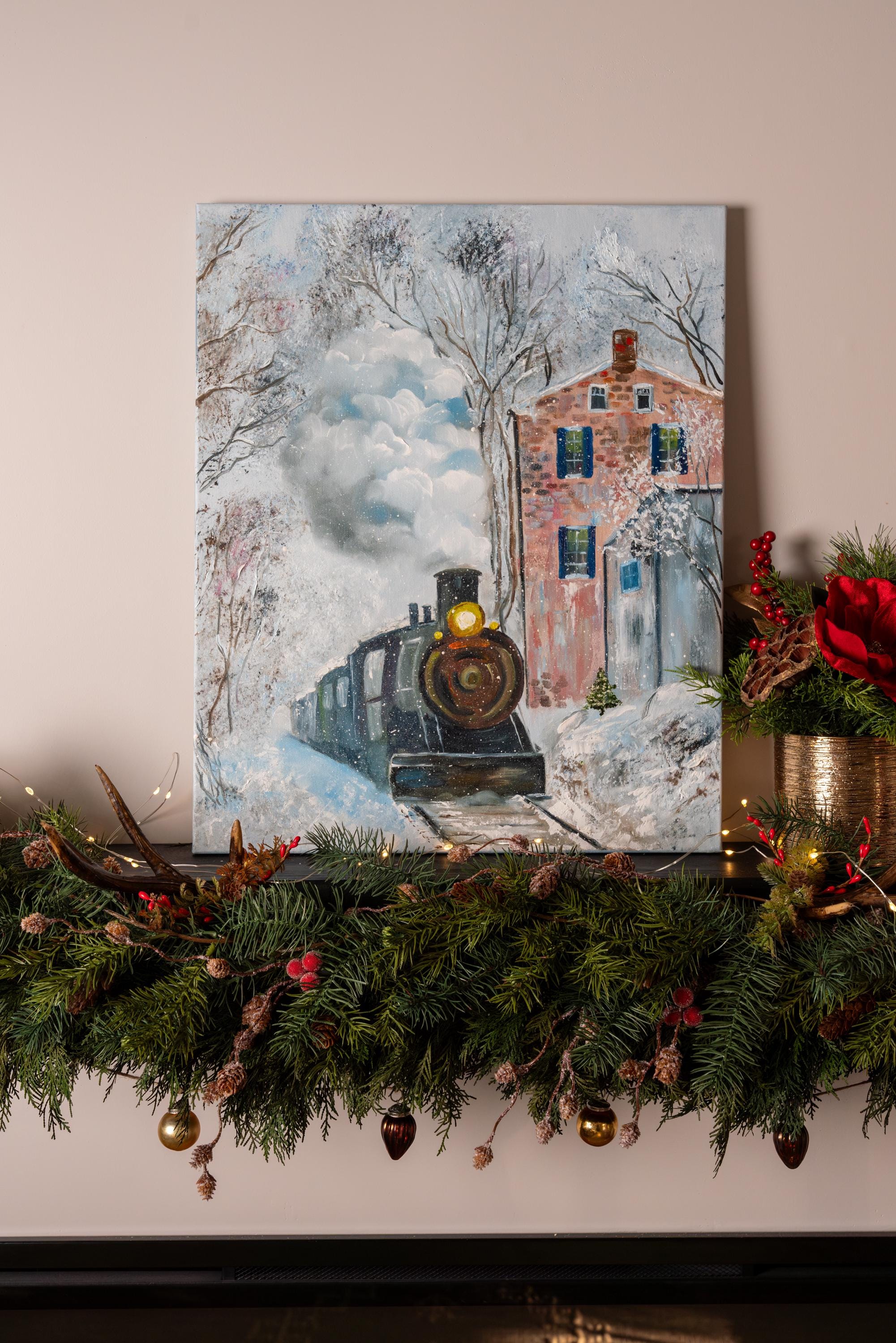 Polar Express Oil Painting, Original Winter Landscape Artwork (22x18 ...