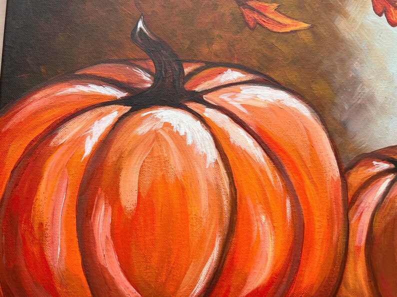 Fall Pumpkin Original Painting Acrylic Fall Decorations Autumn Wall Art Hello Fall Artwork ...