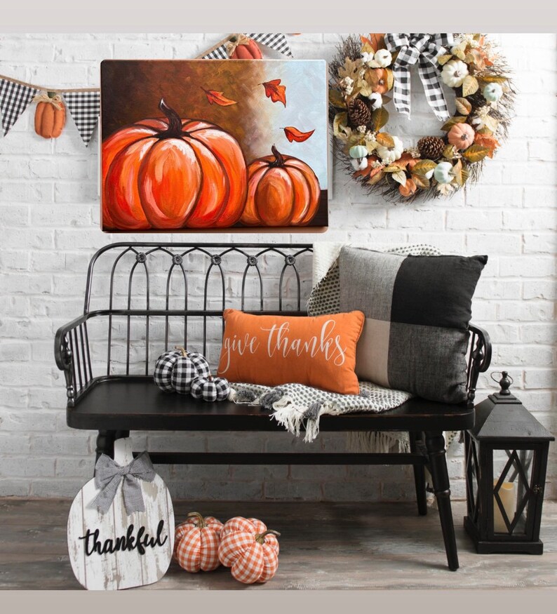 Fall Pumpkin Original Painting Acrylic Fall Decorations Autumn Wall Art ...