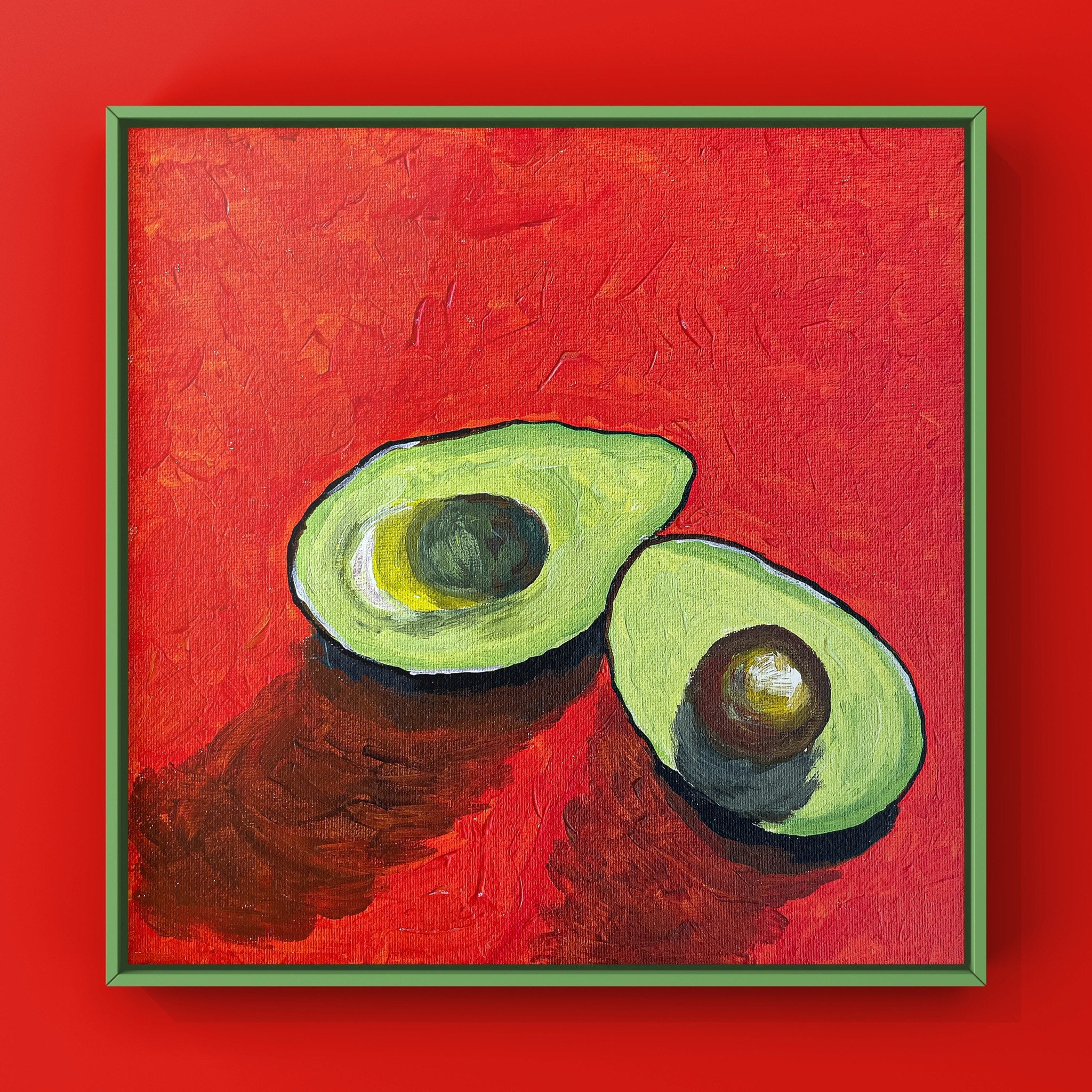 Avocado Painting Fruit Original Art Oil Kitchen Artwork 10 by 10 Inches ...