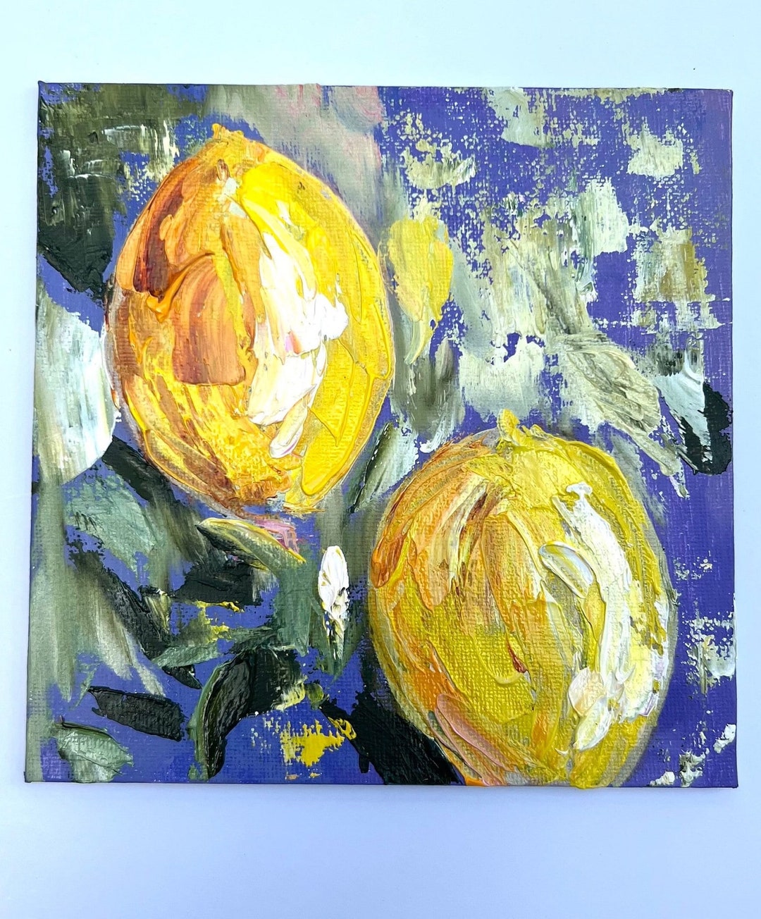 Small Lemon Oil Painting Abstract Fruit Painting Impasto Lemon Wall Art ...