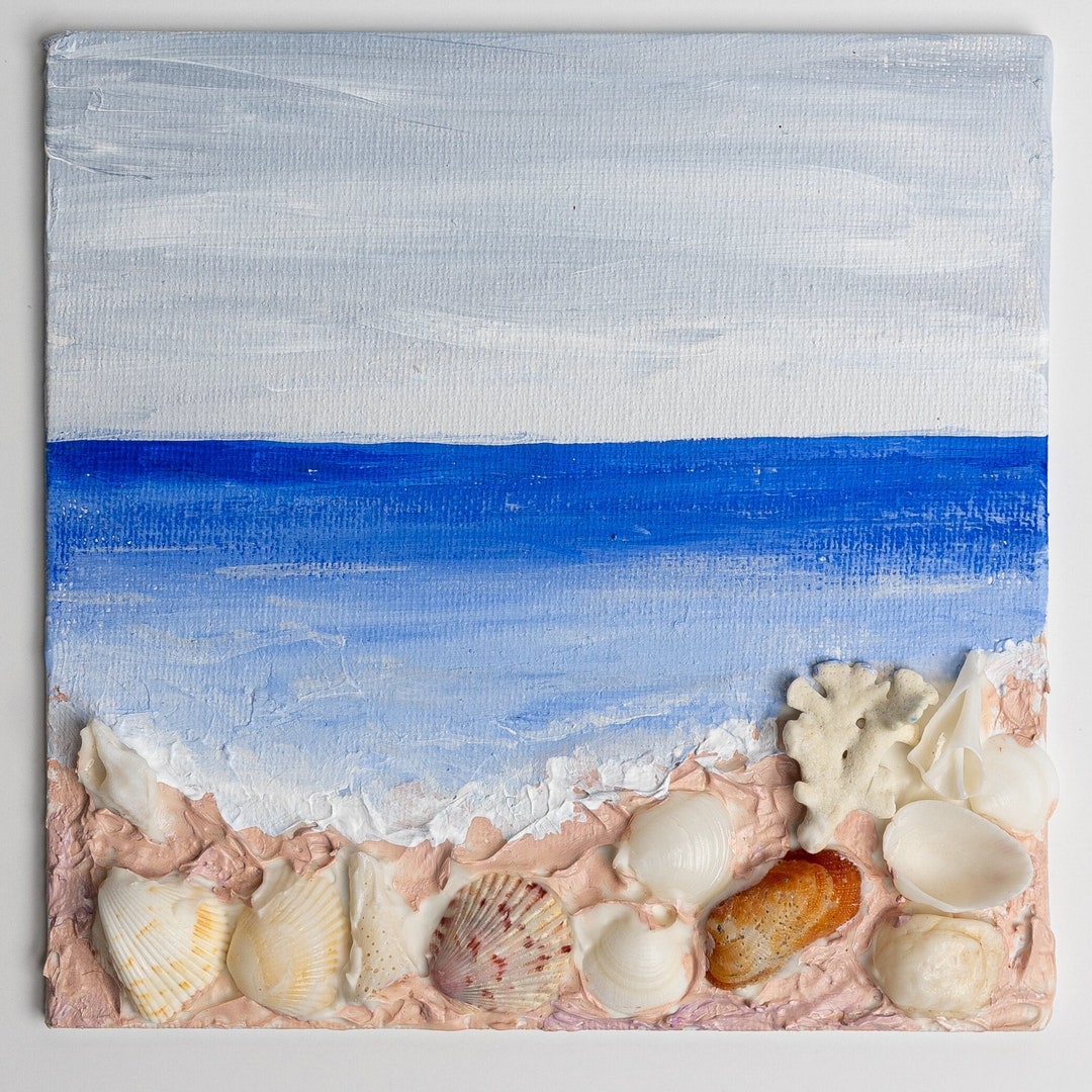 Shell Art Mini Original Seascape Art Small Coastal Artwork 6 by 6 ...