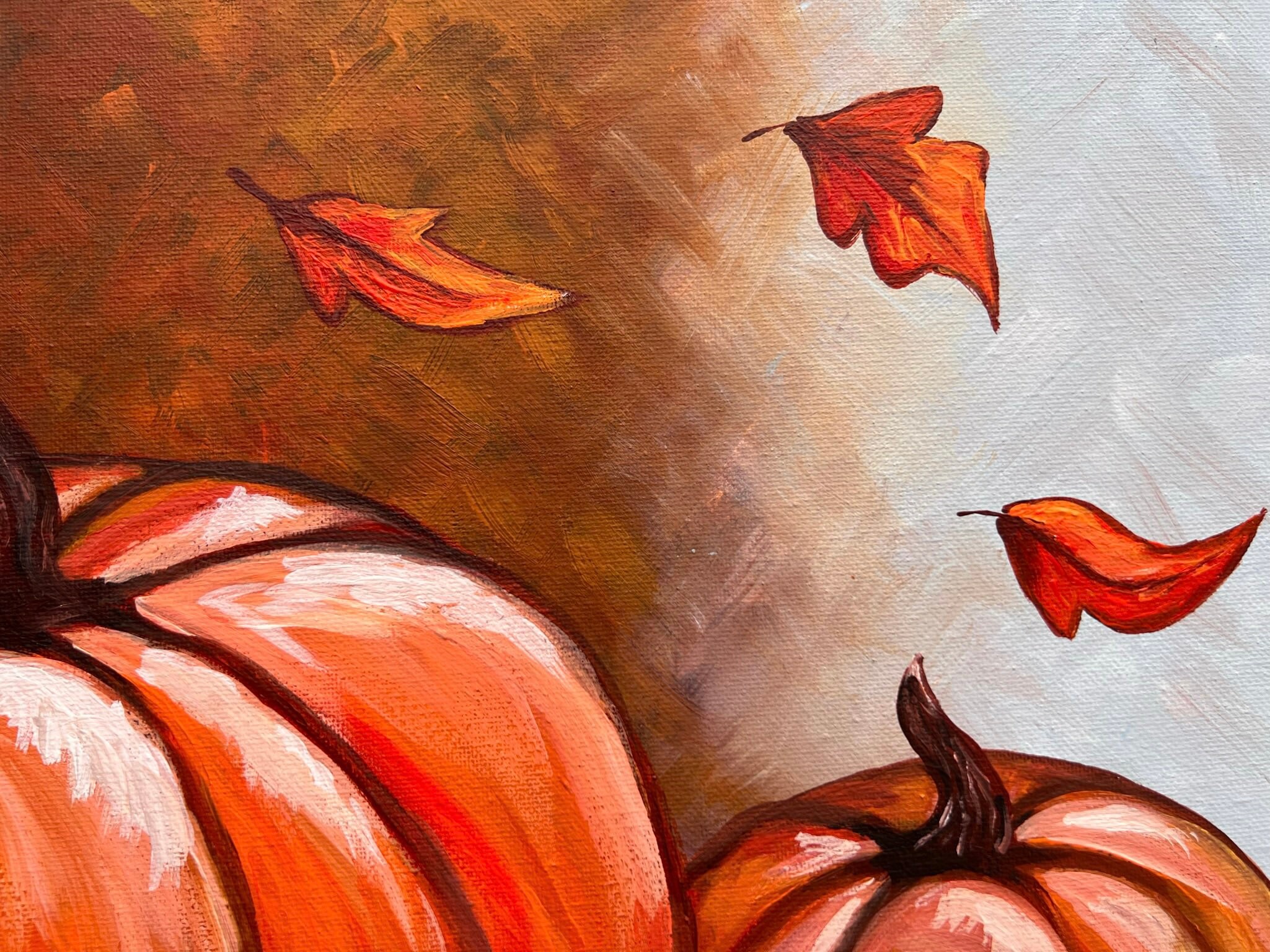 Fall Pumpkin Original Painting Acrylic Fall Decorations Autumn Wall Art ...