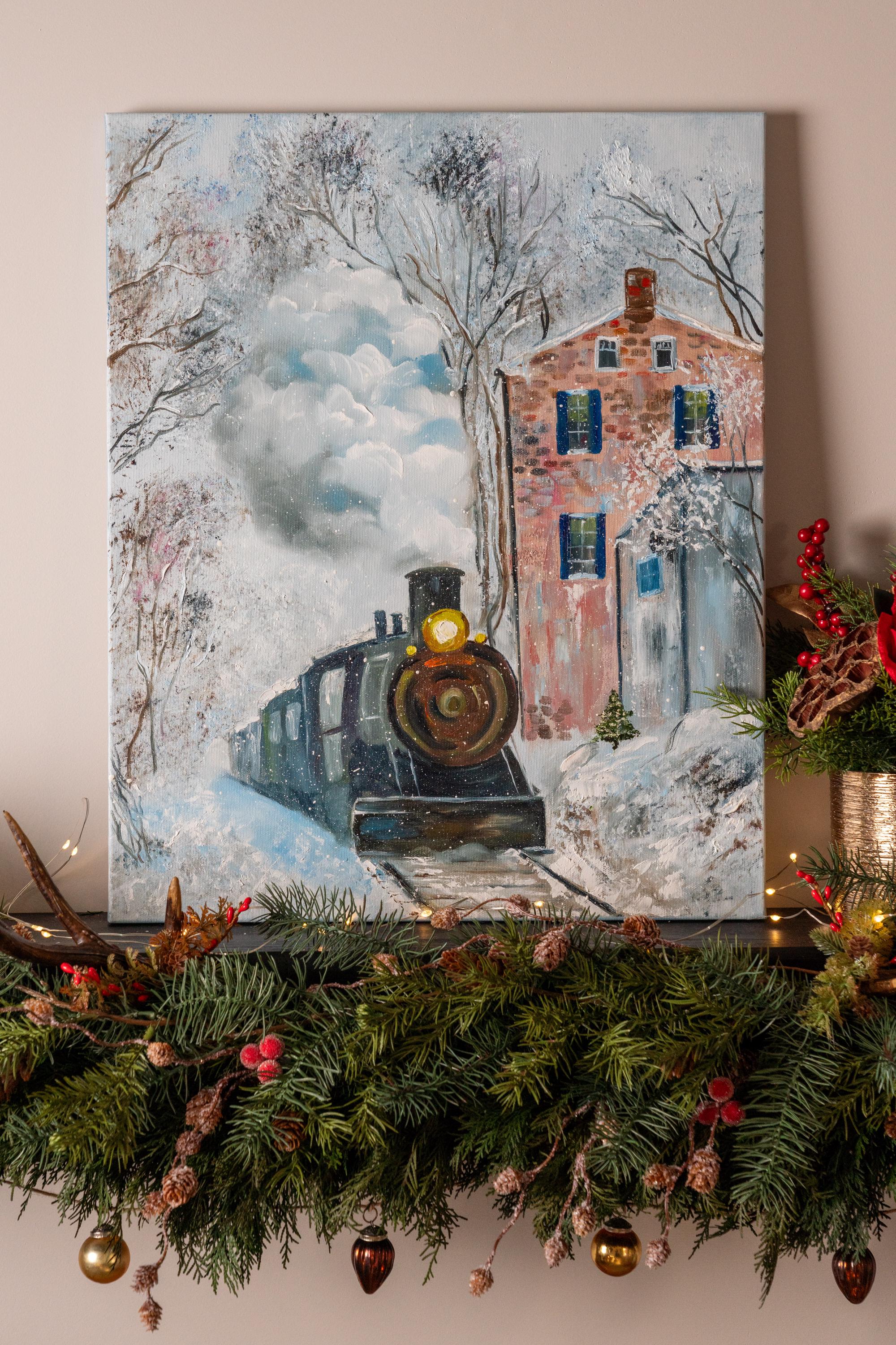 Polar Express Oil Painting, Original Winter Landscape Artwork (22x18 ...