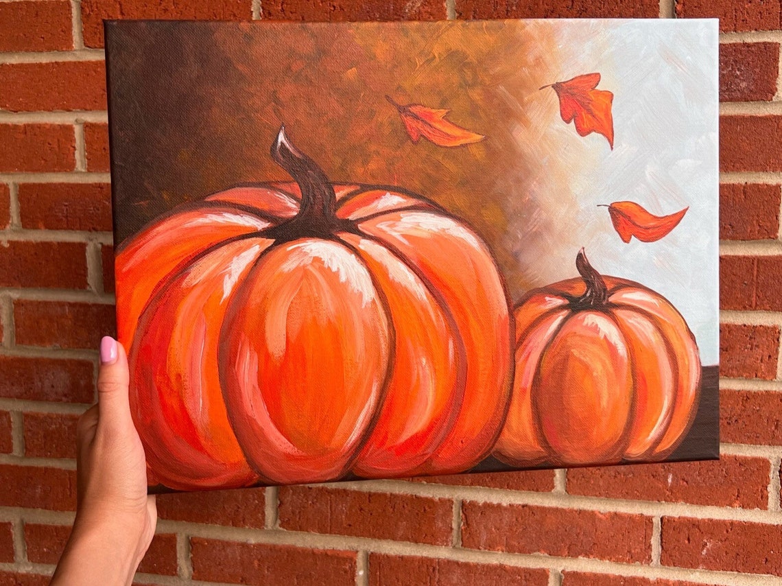 Fall Pumpkin Original Painting Acrylic Fall Decorations Autumn Wall Art Hello Fall Artwork ...