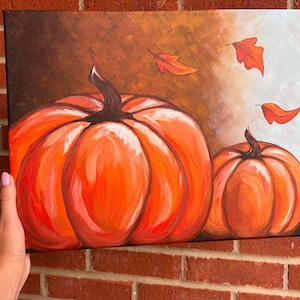 Fall Pumpkin Original Painting Acrylic Fall Decorations Autumn Wall Art ...