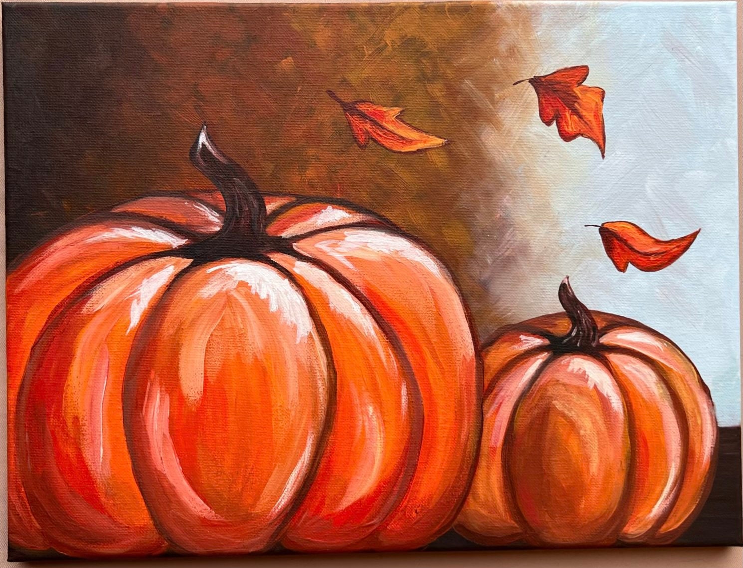 Fall Pumpkin Original Painting Acrylic Fall Decorations Autumn Wall Art ...