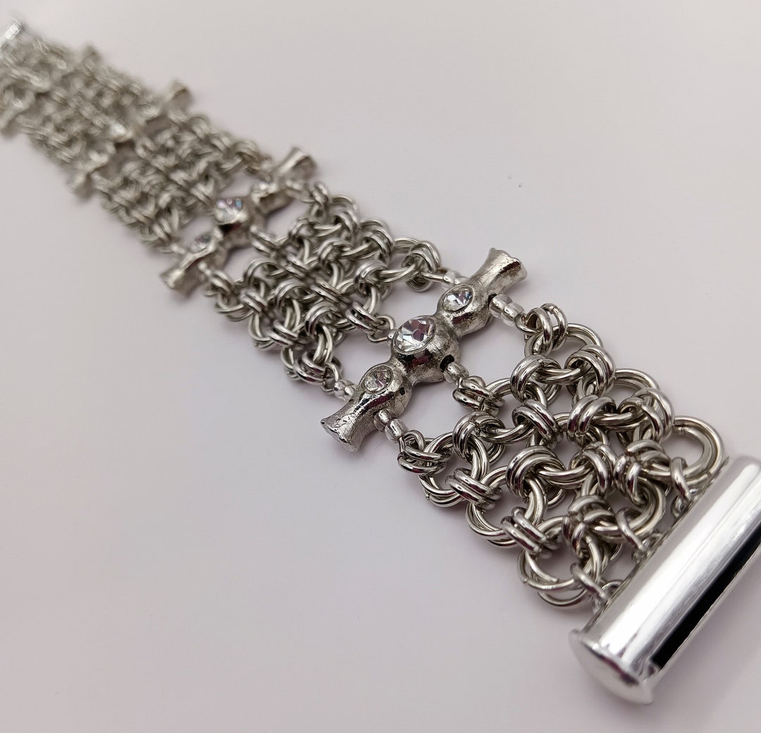 Elegant Rose Weave Chainmail Cuff With Rhinestones - Etsy