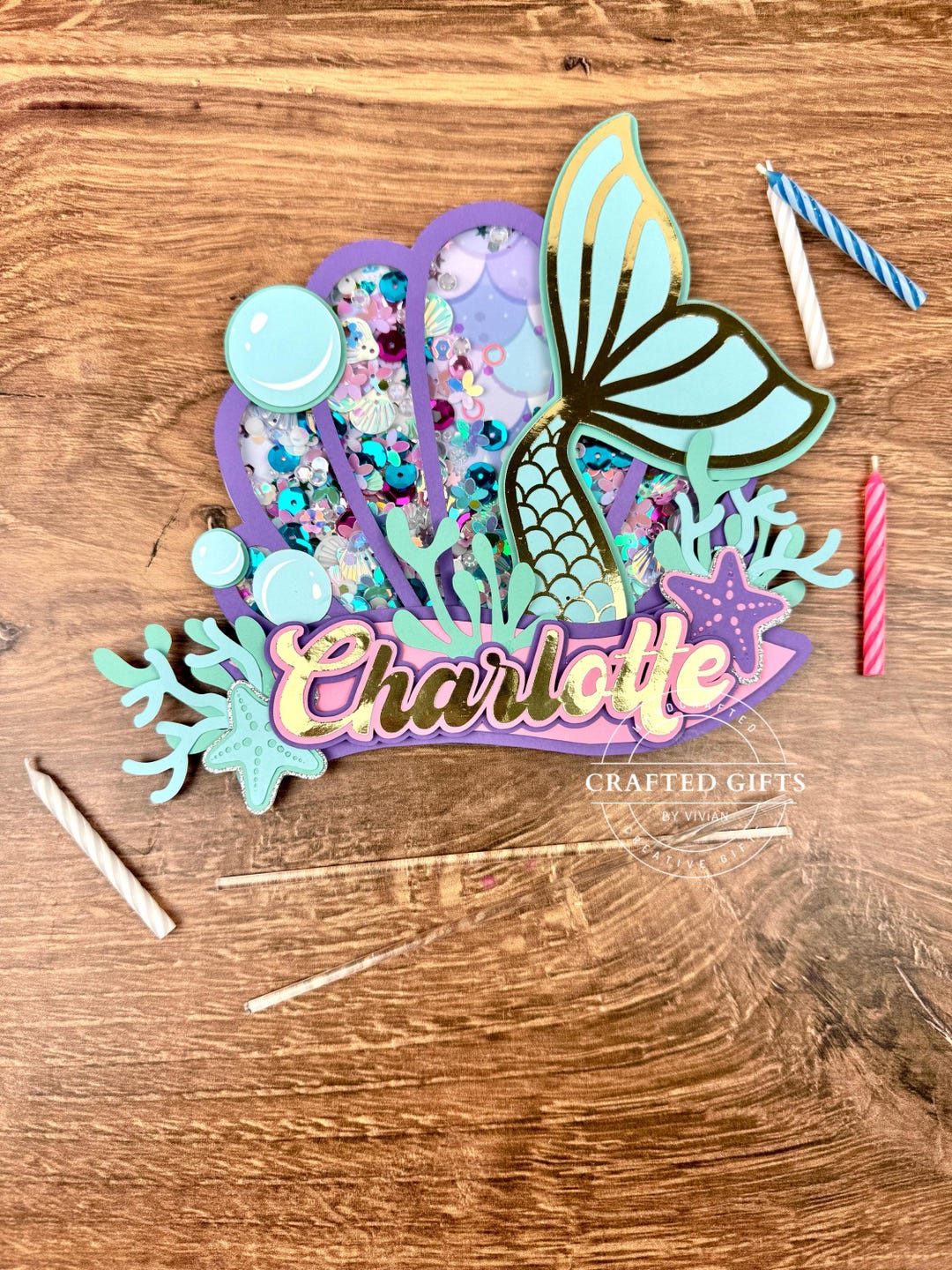 Mermaid Princess Birthday Shaker Cake Topper - Etsy