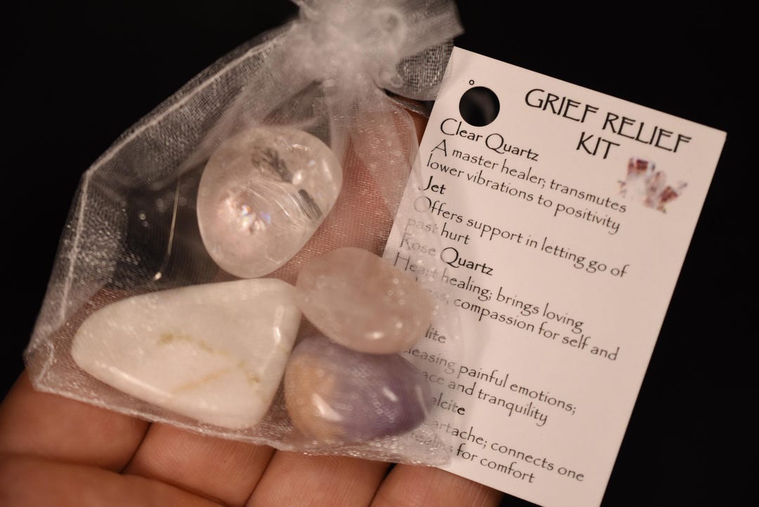 GRIEF RELIEF KIT Healing Crystal Tumbled Stones 45.5g Organza Bag Info ...