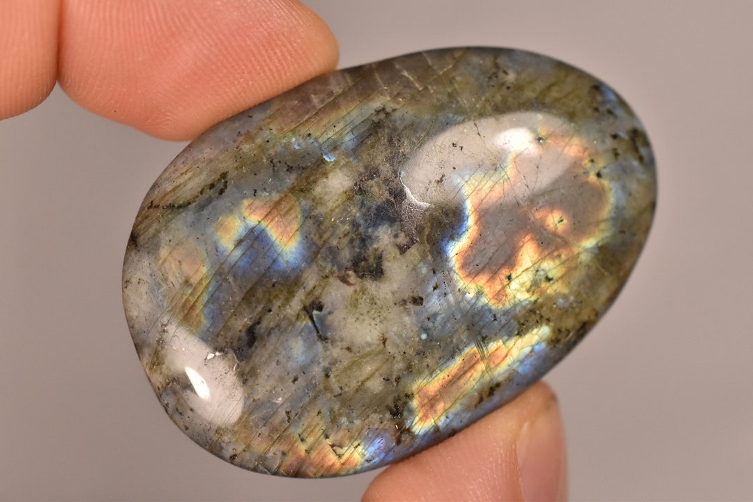 LABRADORITE Thumb Stone 5cm 24.3g Palm Worry Natural Stone Polished ...