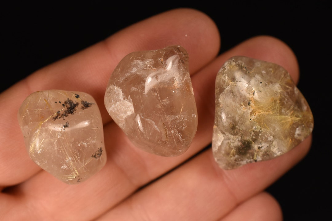 3 RUTILATED QUARTZ Tumbled Stones 2-3cm 32.8g Natural Healing Crystals ...