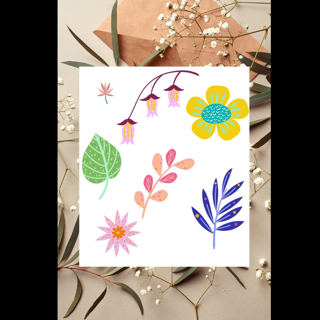 45 Flowers and Leaves Digital Stickers - Individual Pre-cropped PNG ...