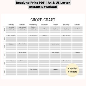 PRINTABLE Family Chore Chart Household Family Organisation - Etsy