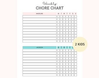 EDITABLE Multiple Kids Weekly Chore Chart Minimalist 2 Kids and 3 Kids ...