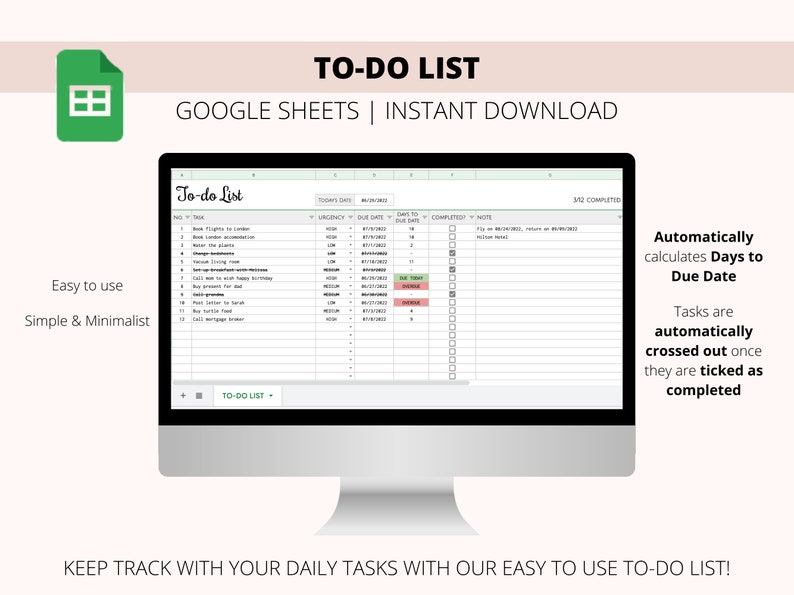 To Do List Google Sheets Task Planner Editable to Do List - Etsy