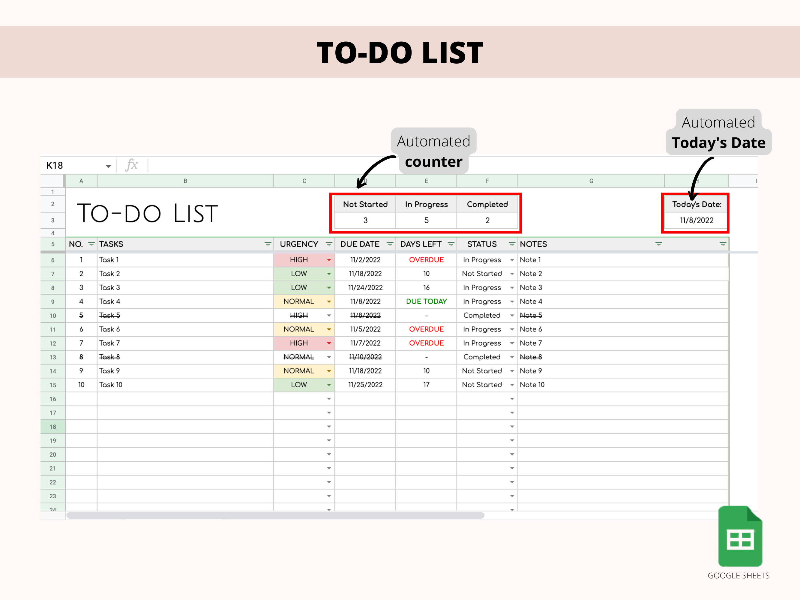 To Do List Google Sheets | Task Planner | Editable to Do List With Due Date | Task Checklist ...