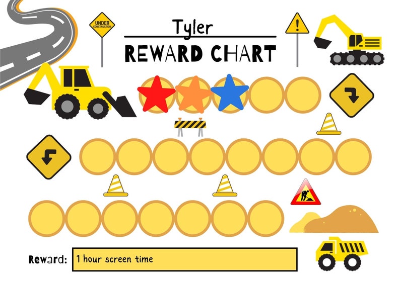 PRINTABLE Kids Reward Chart - Construction Trucks | Toddler Boy Reward ...