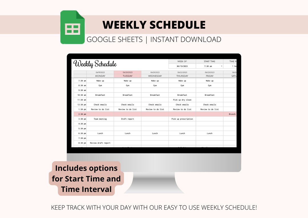 Weekly Schedule Google Sheets | Daily Schedule | Digital Weekly ...