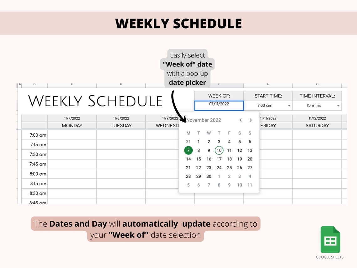 Weekly Schedule Google Sheets Daily Schedule Digital Weekly Schedule ...
