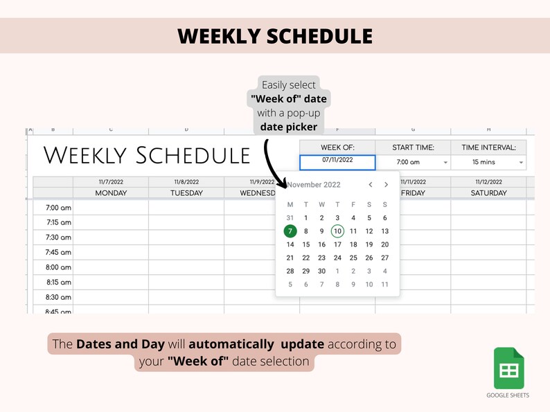 Weekly Schedule Google Sheets | Daily Schedule | Digital Weekly ...