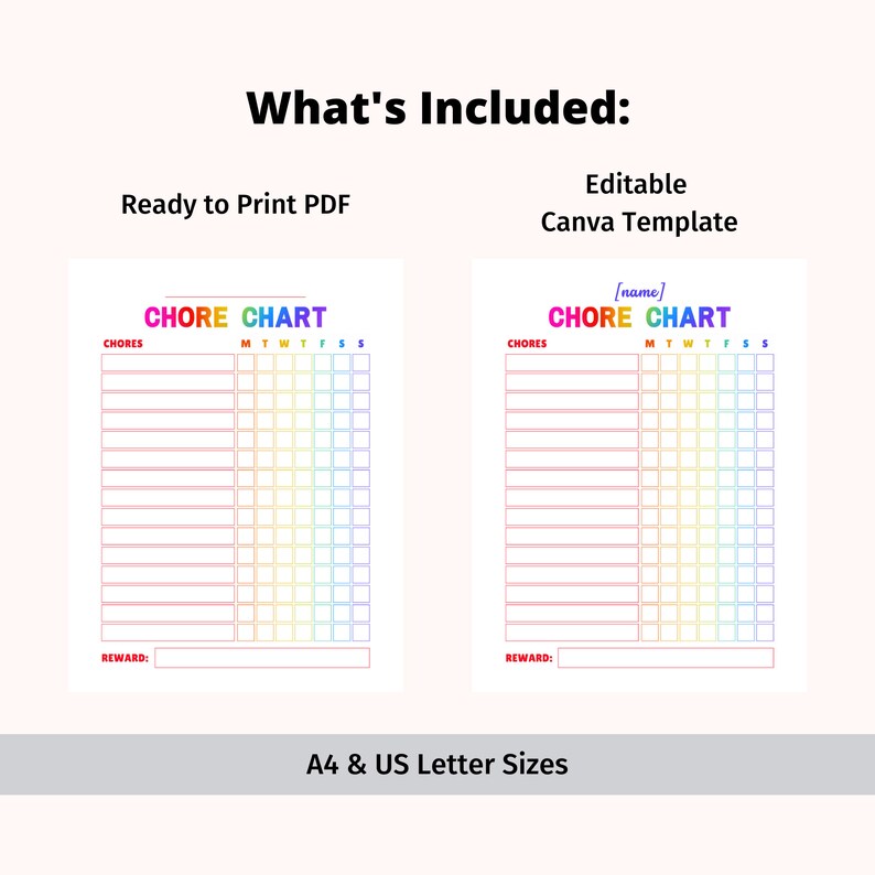 EDITABLE Kids Daily Chore Chart - Rainbow | Kids Reward Chore Chart ...