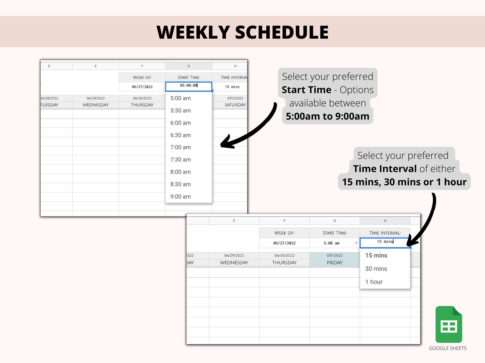 Weekly Schedule Google Sheets Daily Schedule Digital Weekly Schedule ...