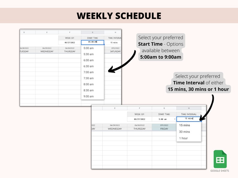 Weekly Schedule Google Sheets Daily Schedule Digital Weekly Schedule ...
