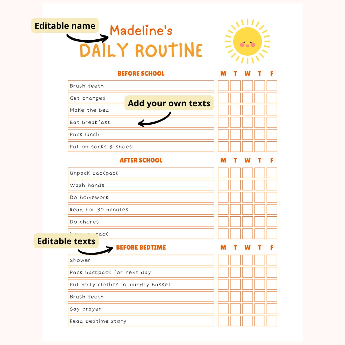 EDITABLE Kids Daily Checklist Kids Routine Checklist Daily - Etsy Canada