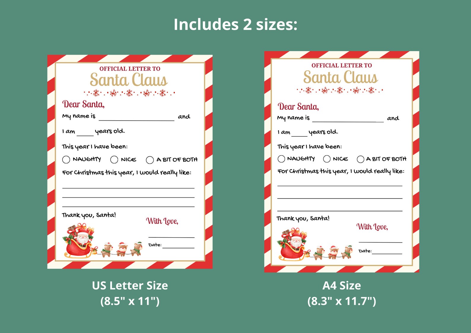 Letter to Santa PRINTABLE, Santa Letter, Kids Letter to Santa ...