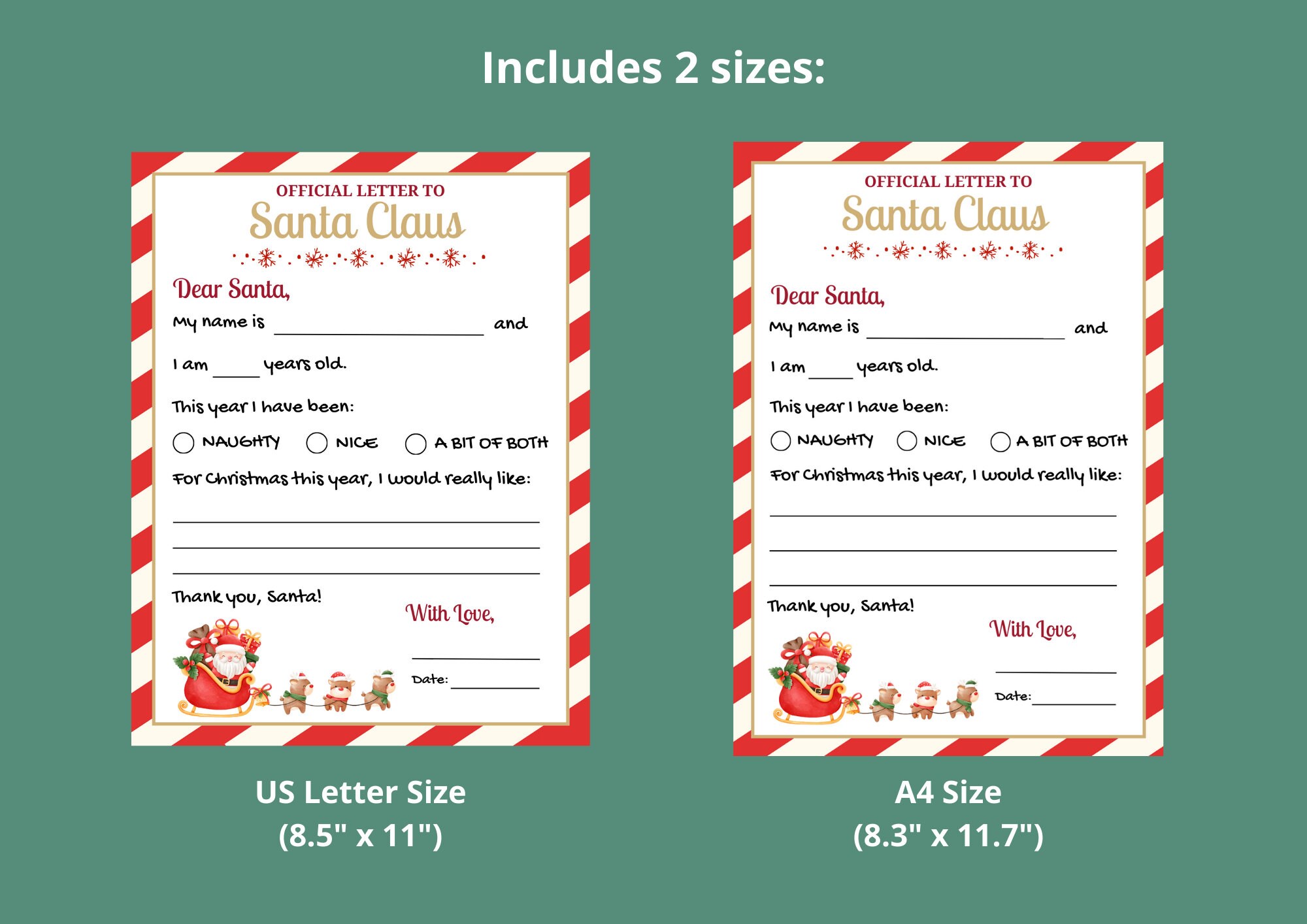 Letter to Santa PRINTABLE, Santa Letter, Kids Letter to Santa ...