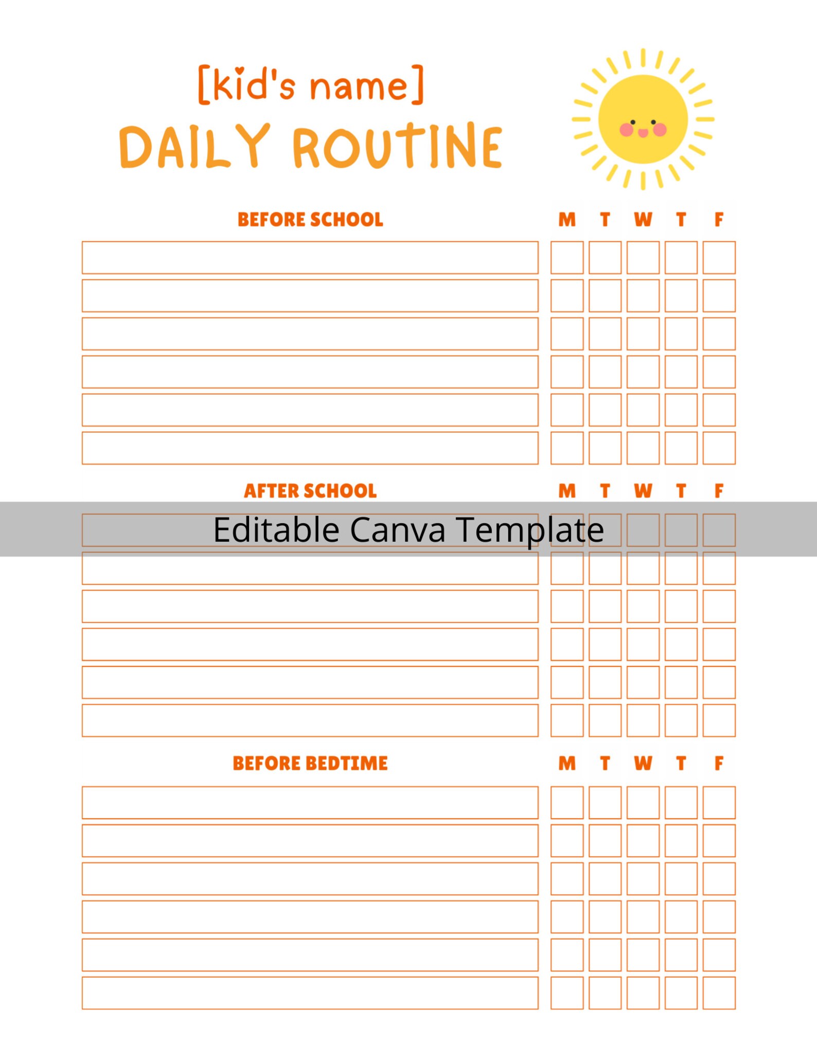 EDITABLE Kids Daily Checklist Kids Routine Checklist Daily Routine ...