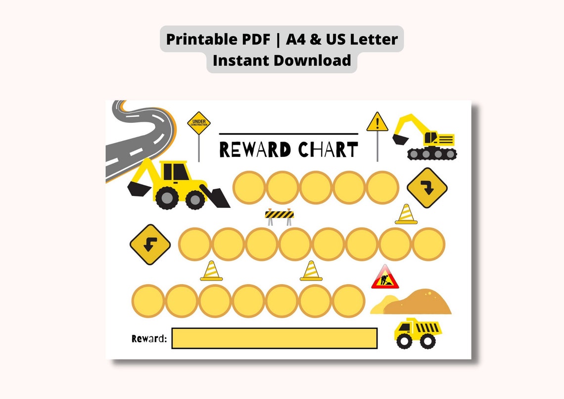PRINTABLE Kids Reward Chart - Construction Trucks | Toddler Boy Reward ...