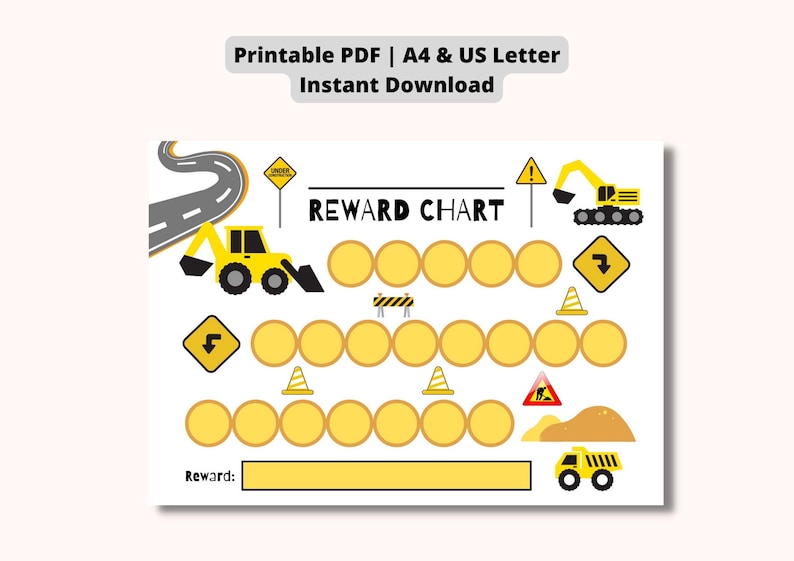 PRINTABLE Kids Reward Chart - Construction Trucks | Toddler Boy Reward ...