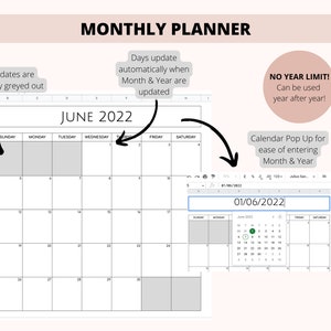 Monthly Calendar Planner | Google Sheets | Automated Calendar | to Do ...