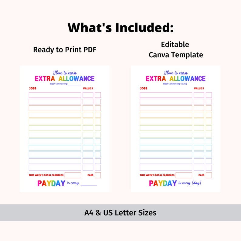 EDITABLE Allowance Chore Chart - Rainbow | How to Earn Money | Editable ...