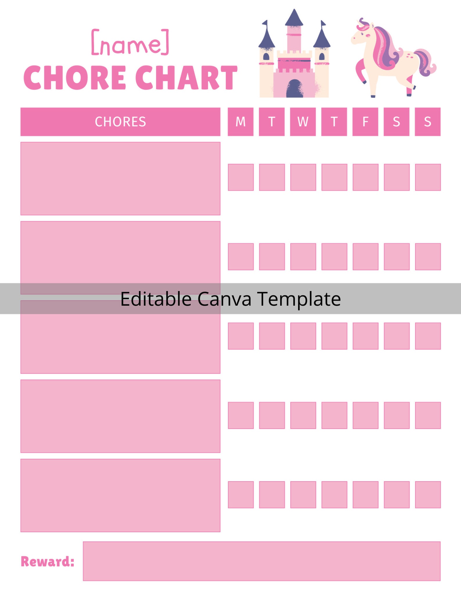 EDITABLE Kids Chore Chart - Unicorn | Toddler Chore Chart | Girls Chore ...