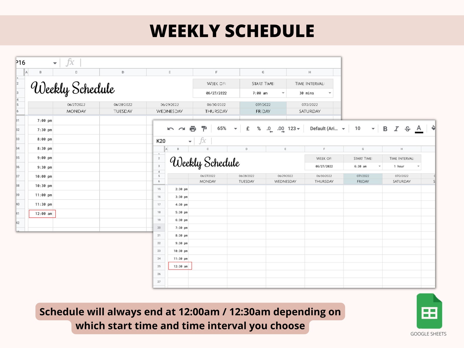 Weekly Schedule Google Sheets Daily Schedule Digital Weekly Schedule ...