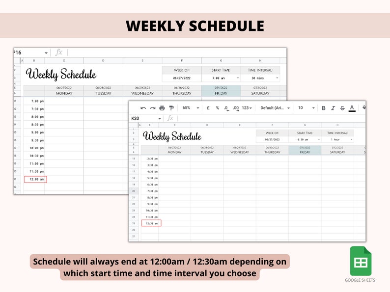 Weekly Schedule Google Sheets Daily Schedule Digital Weekly Schedule ...