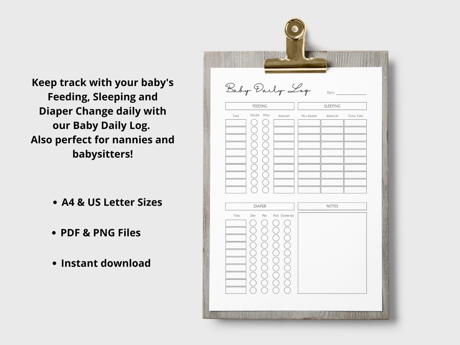 PRINTABLE Baby Daily Log | Infant Daily Log | Baby Feeding Log ...