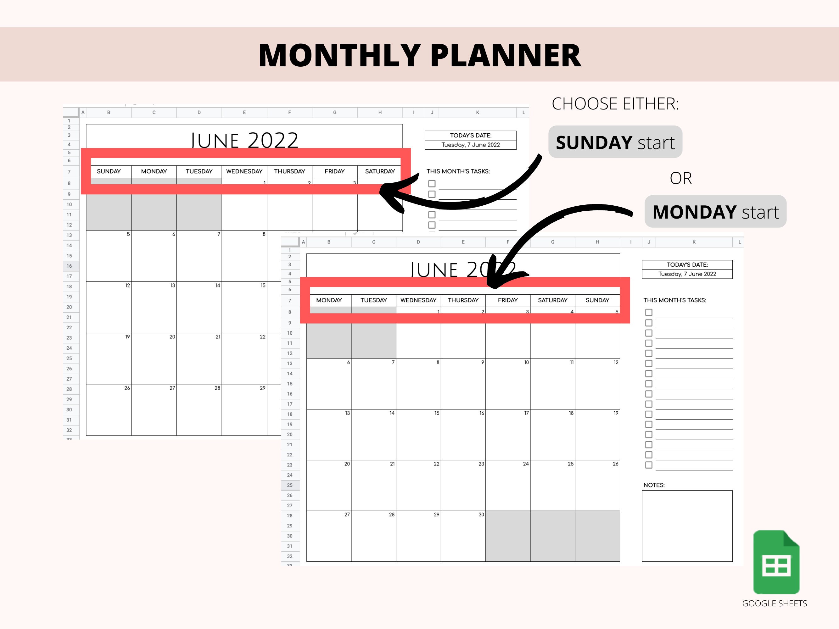 Monthly Calendar Planner | Google Sheets | Automated Calendar | to Do ...