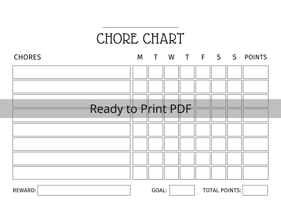 EDITABLE Daily Chore Chart With Reward Points System - Minimalist ...