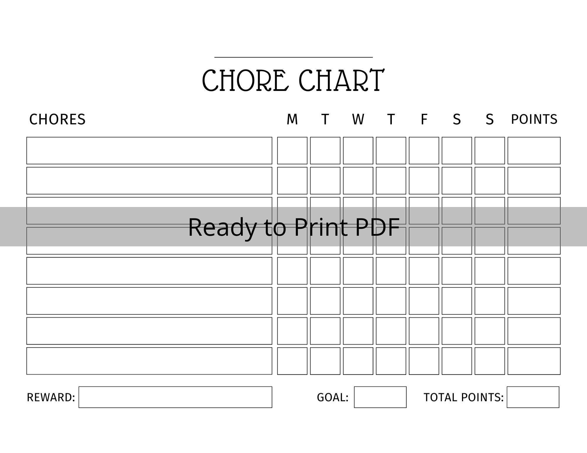 EDITABLE Daily Chore Chart With Reward Points System - Minimalist ...