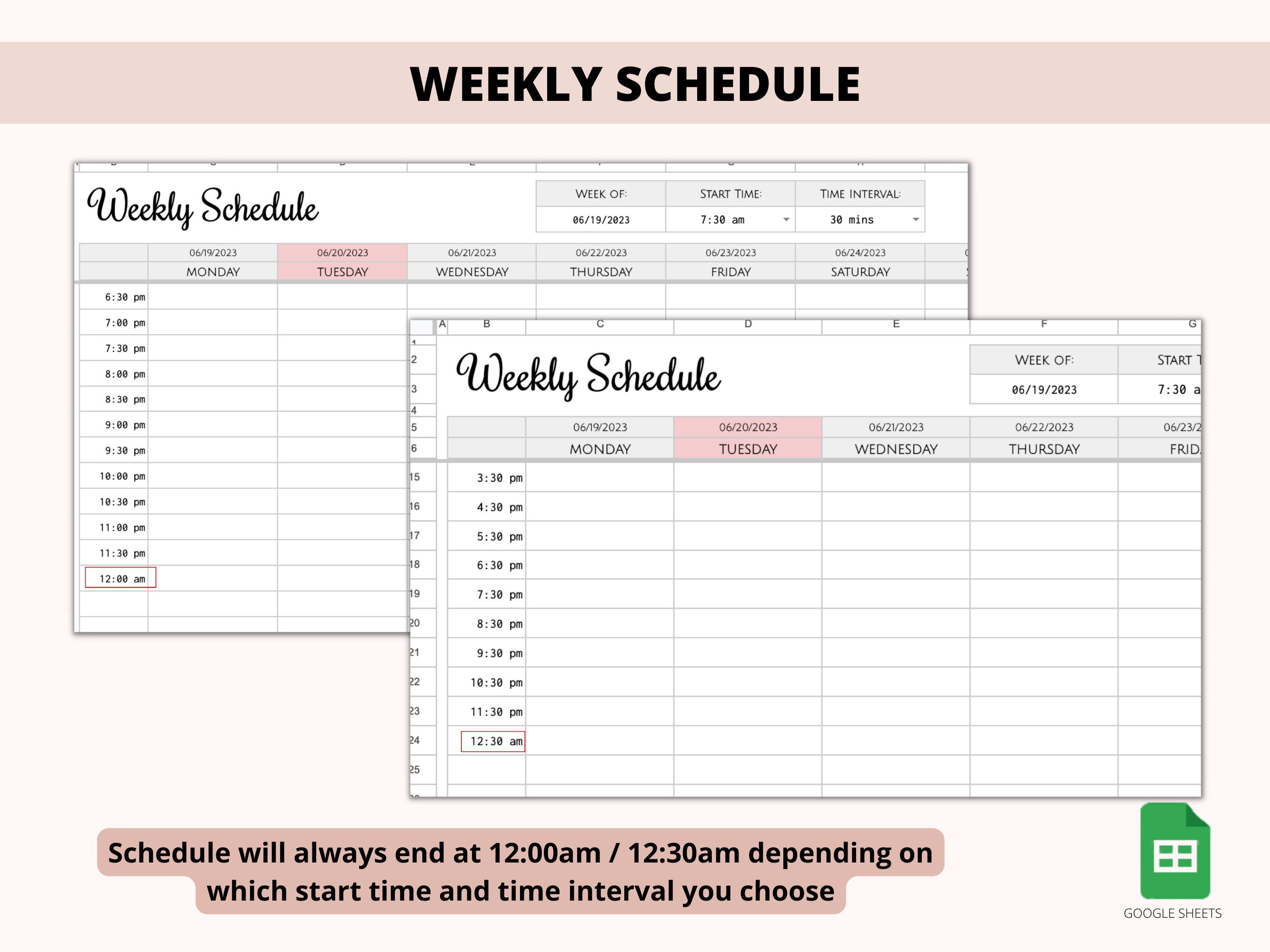 Weekly Schedule Google Sheets Daily Schedule Digital Weekly Schedule ...