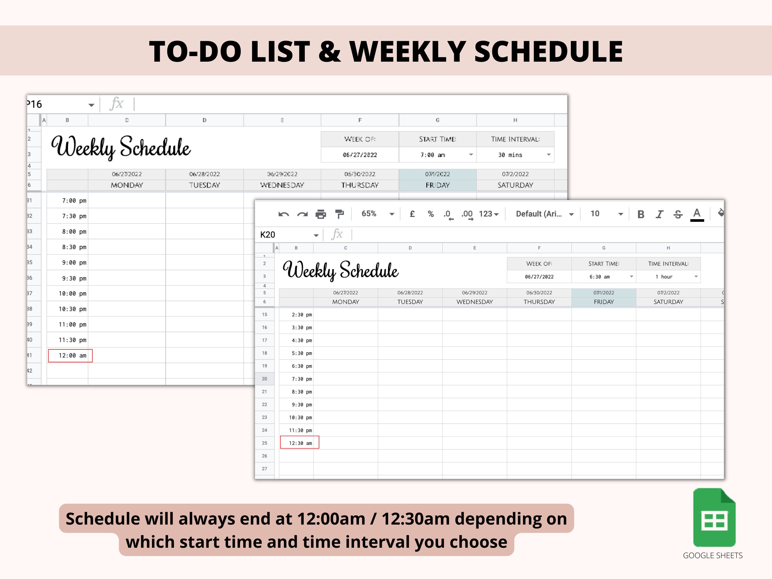 To Do List and Weekly Schedule Google Sheets Daily Schedule to Do List ...