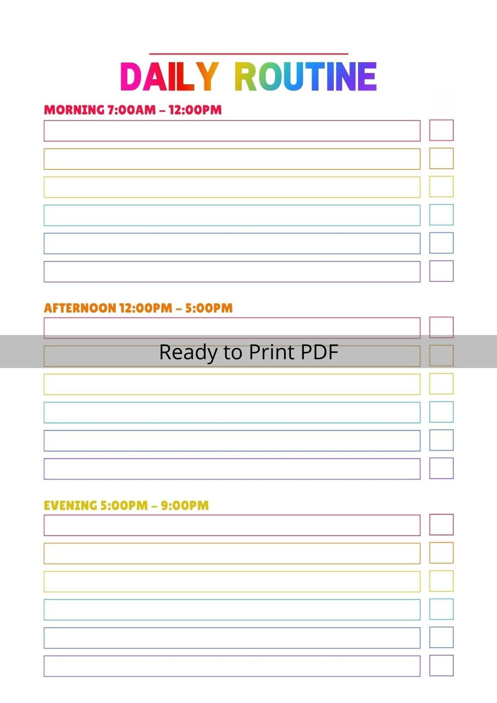 EDITABLE Kids Routine Checklist Rainbow Daily Routine Checklist Daily ...