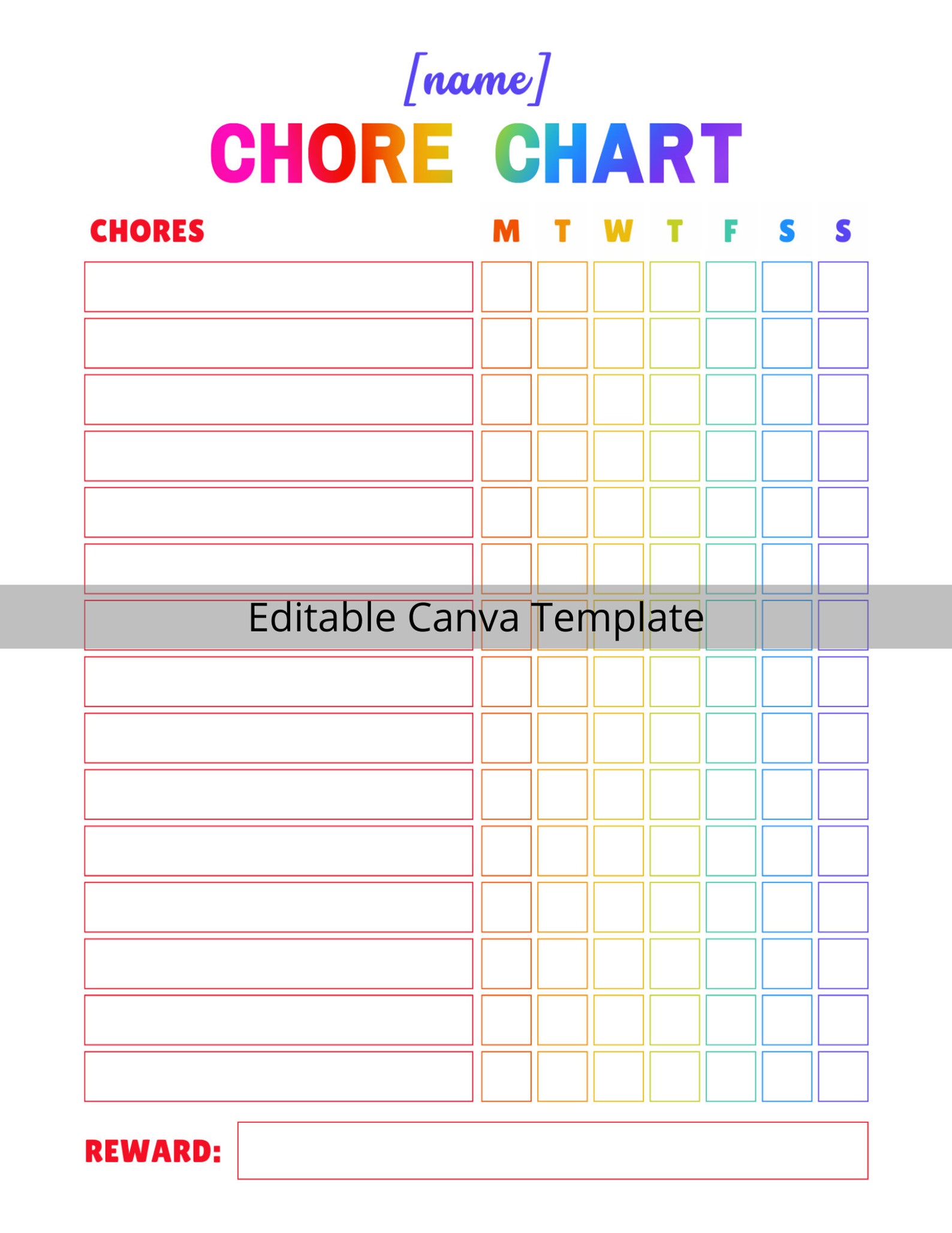 EDITABLE Kids Daily Chore Chart - Rainbow | Kids Reward Chore Chart ...