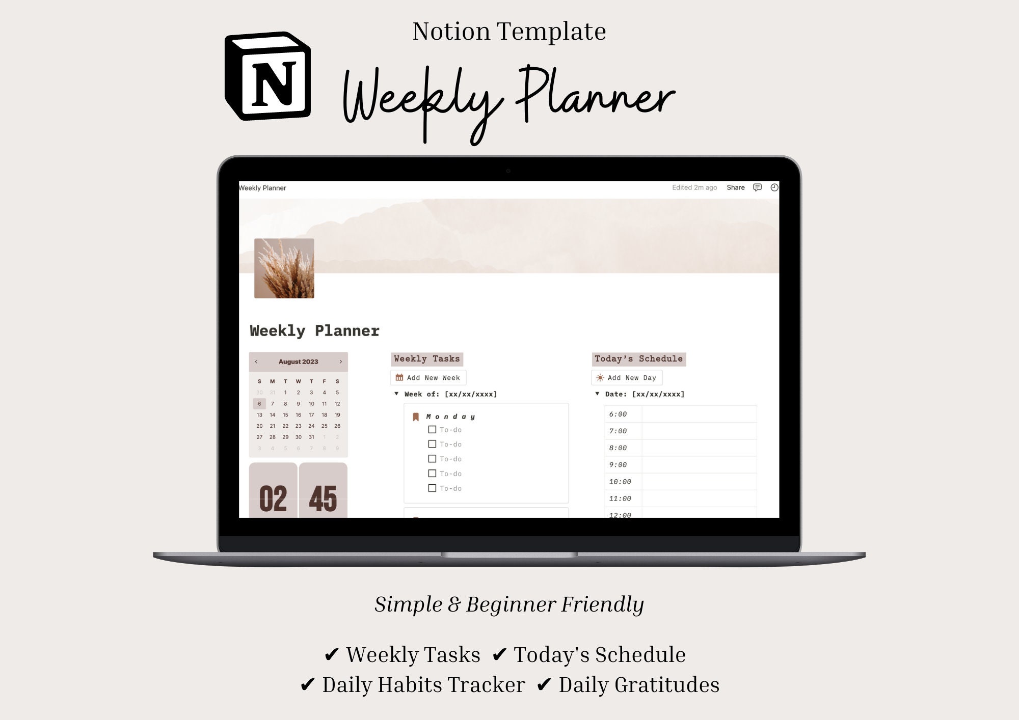 Notion Weekly Planner Template, Digital Planner, Weekly Tasks, Daily ...