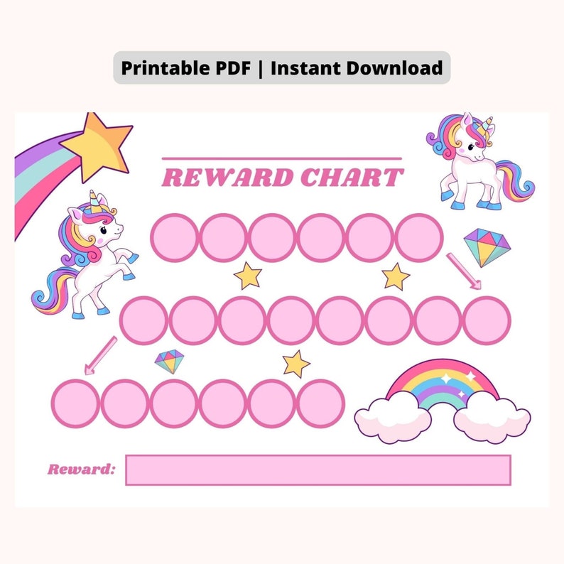 PRINTABLE Kids Reward Chart Unicorn & Rainbows Toddler - Etsy